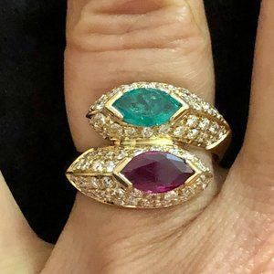 Jewelry | 18k Yellow Gold Emerald Ruby Diamond Ring | Poshmark